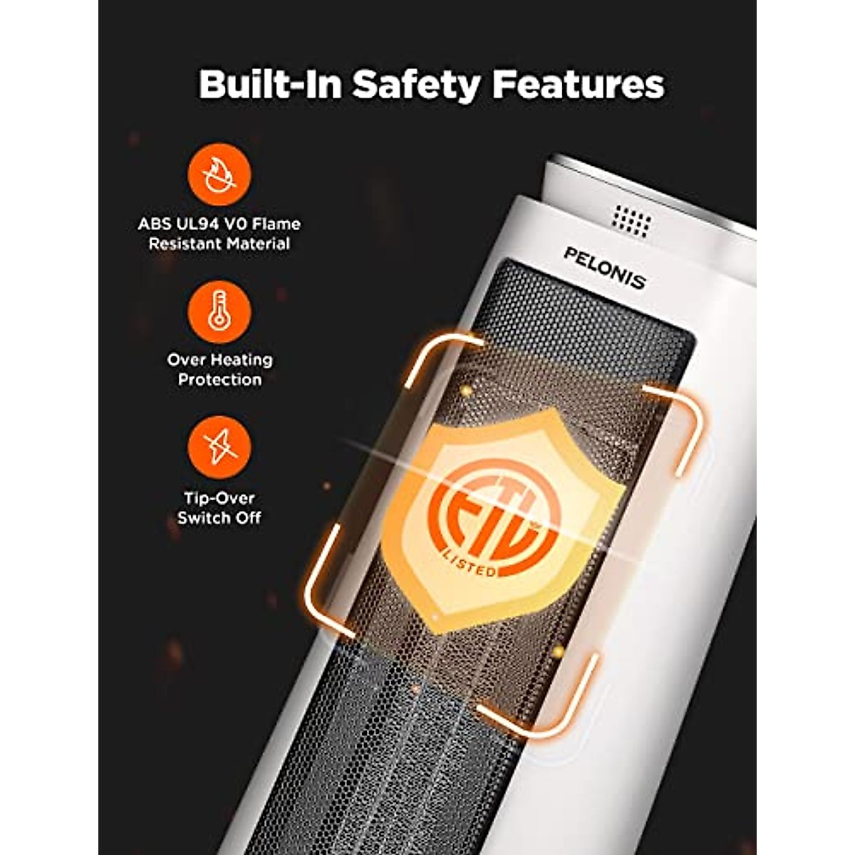 PELONIS PHTPU1501 Ceramic Tower 1500W Indoor Space Heater with Oscillation, Remote Control, Programmable Thermostat & 8H Timer, ECO Mode, Tip-Over Switch & Overheating Protection, White
