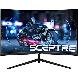 Sceptre Curved 24" FHD 1080p Gaming LED Monitor R1200 HDMI DisplayPort 165Hz 144Hz FreeSync G-Sync Compatible, Edgeless Build-in Speakers Machine Black 2021 (C248B-1858RN)