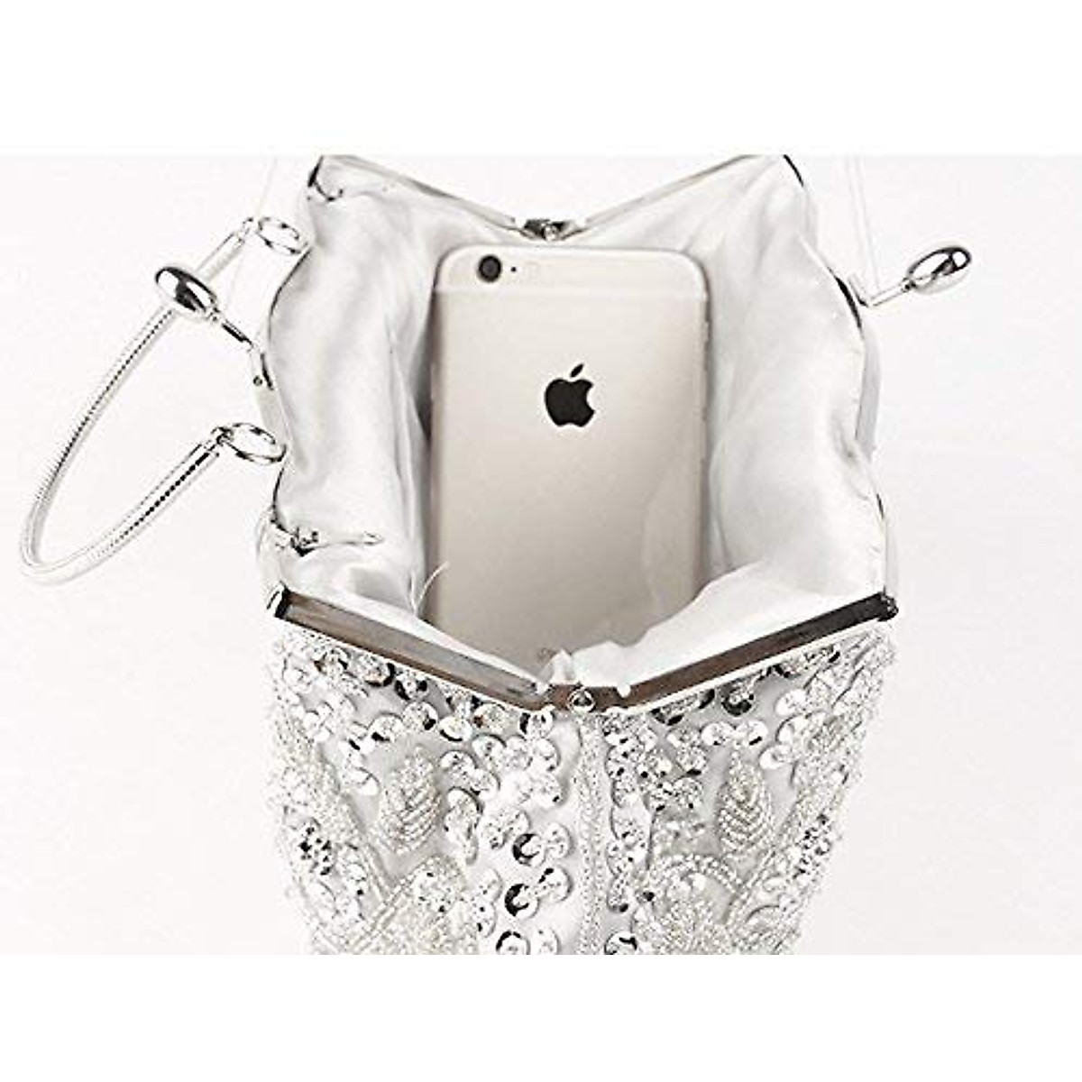 Tmore Beaded Sequin Design Flower Evening Purse Large Clutch Bag (Silver)