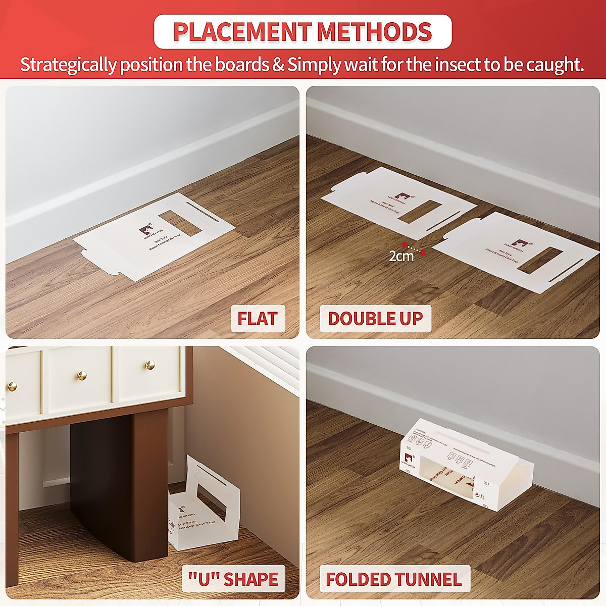 LULUCATCH Spider & Insect Glue Traps,12 Pack Pre-baited Sticky Glue Boards, Foldable Non-Toxic Bulk Spider Cricket Traps, Adhesive Bug Catcher Traps Indoor for Cockroach, Scorpions, Flea, Centipedes
