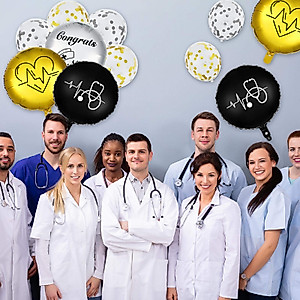 25 Pieces Nurse Balloons 18 Inch 12 Inch Nurse Graduation Foil Balloons with Double Sided Gold Silver Nursing Latex Balloons Decoration for Nurse Graduation Theme Party Supplies