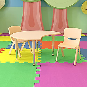Flash Furniture 25.125"W x 35.5"L Crescent Natural Plastic Height Adjustable Activity Table Set with 2 Chairs