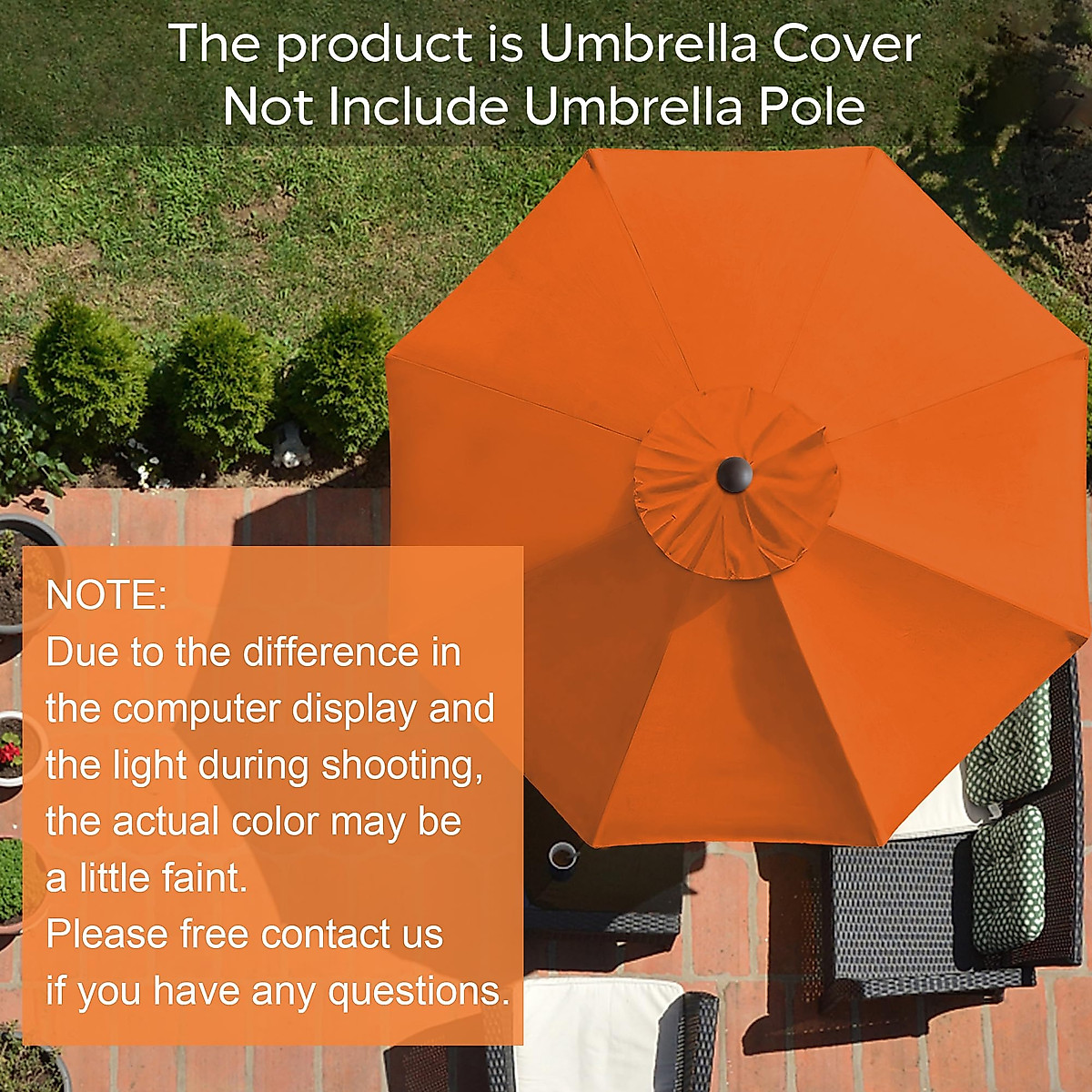 EliteShade USA 9FT Patio Umbrella Replacement Covers 8 Ribs Market Umbrella Canopy Cover (CANOPY ONLY) (Orange)