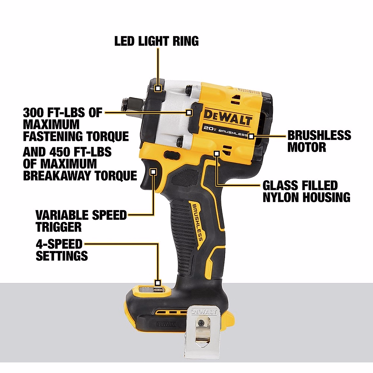 DEWALT ATOMIC 20V MAX* 1/4 in. Brushless Cordless 3-Speed Impact Driver one-pack Bare Tool (4Speed 3200IPM 1800IN*LB Brushless kit)