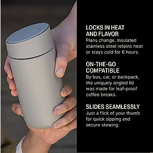 Fellow 16 oz Carter Move Travel Coffee Mug with Slide-Lock lid - Leak Proof To-Go Coffee Tumbler with Ceramic Interior and Vacuum-Insulated Stainless Steel - Coffee Cups - Matte Grey