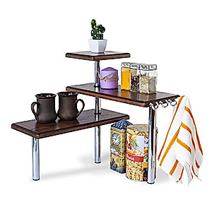 TESLYAR 3 Tier Corner Shelf Natural Solid Ash Wood Countertop Organizer Bookshelf Display Shelves Space Saving Rack for Living Room, Kitchen, Office
