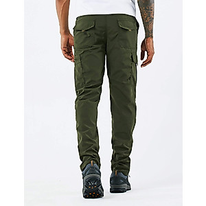Men's Outdoor Hiking Pants Lightweight and Thick Fleece Cargo Climbing Camping Ski Trousers (105 Thin Green, L)