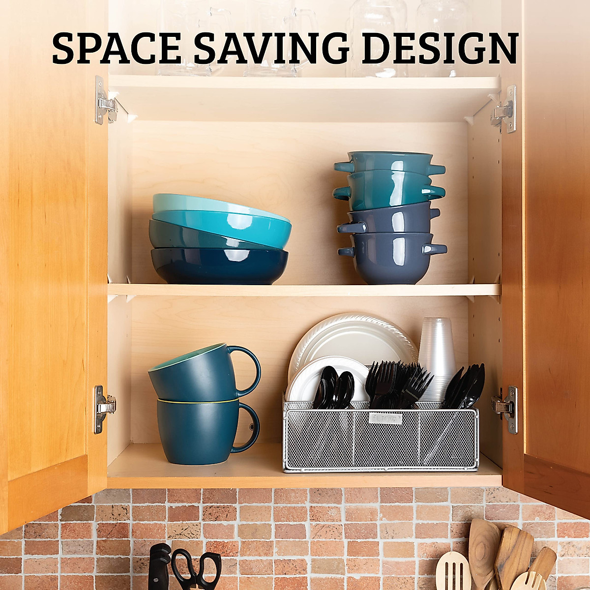 ELTOW Paper Plate holders and Buffet Caddy Large Cutlery holder for party, Fork, Knives, Cups Holder -Sturdy Napkin and Tableware Dispenser -For Home, Restaurant, Office -Utensil Caddy for parties