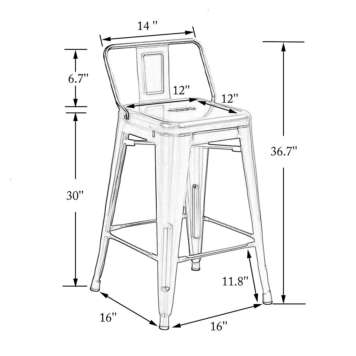 HAOBO Home 30" Metal Bar Stools Industrial Barstools Counter Height Stools for Indoor/Outdoor Barstools [Set of 4] (30", Low Back Distressed Red)