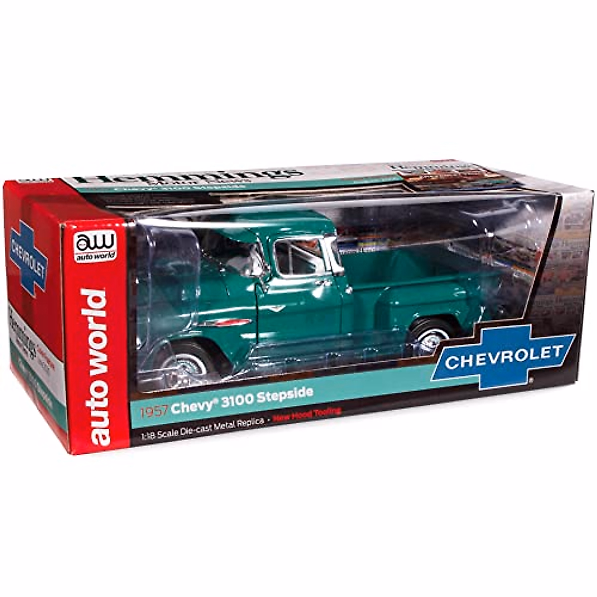 1957 Chevy 3100 Stepside Pickup Truck Ocean Green Hemmings Motor News Magazine Cover Car (August 2016) 1/18 Diecast Model Car by Auto World AW293