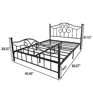 FTOPBTB Queen Size Metal Platform Bed Frame with Headboard and Footboard, Heavy Duty, Premium Steel Slat Support, Storage Space Under Bed, Noise-Free Anti-Slip, No Box Spring Needed, Black (Queen)