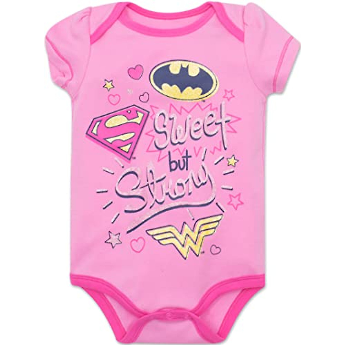 WARNER BROS Justice League Newborn Baby Girls 5 Pack Cosplay Costume Bodysuits Logo Girls 0-3 Months