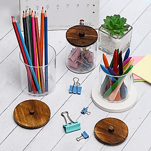 Tbestmax 6 Pack Qtip Holder - Clear Cotton Ball Cotton Swab Holder for Restroom Bathroom Organizers and Storage Containers, Plastic Apothecary Jars with Wood Lids