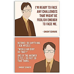 Dwight Schrute Quotes Set of 2 Wall Art Prints - Challenges/Idiot Quotes Artwork Posters - Funny Gift for Office Fans - 8x10 - Unframed