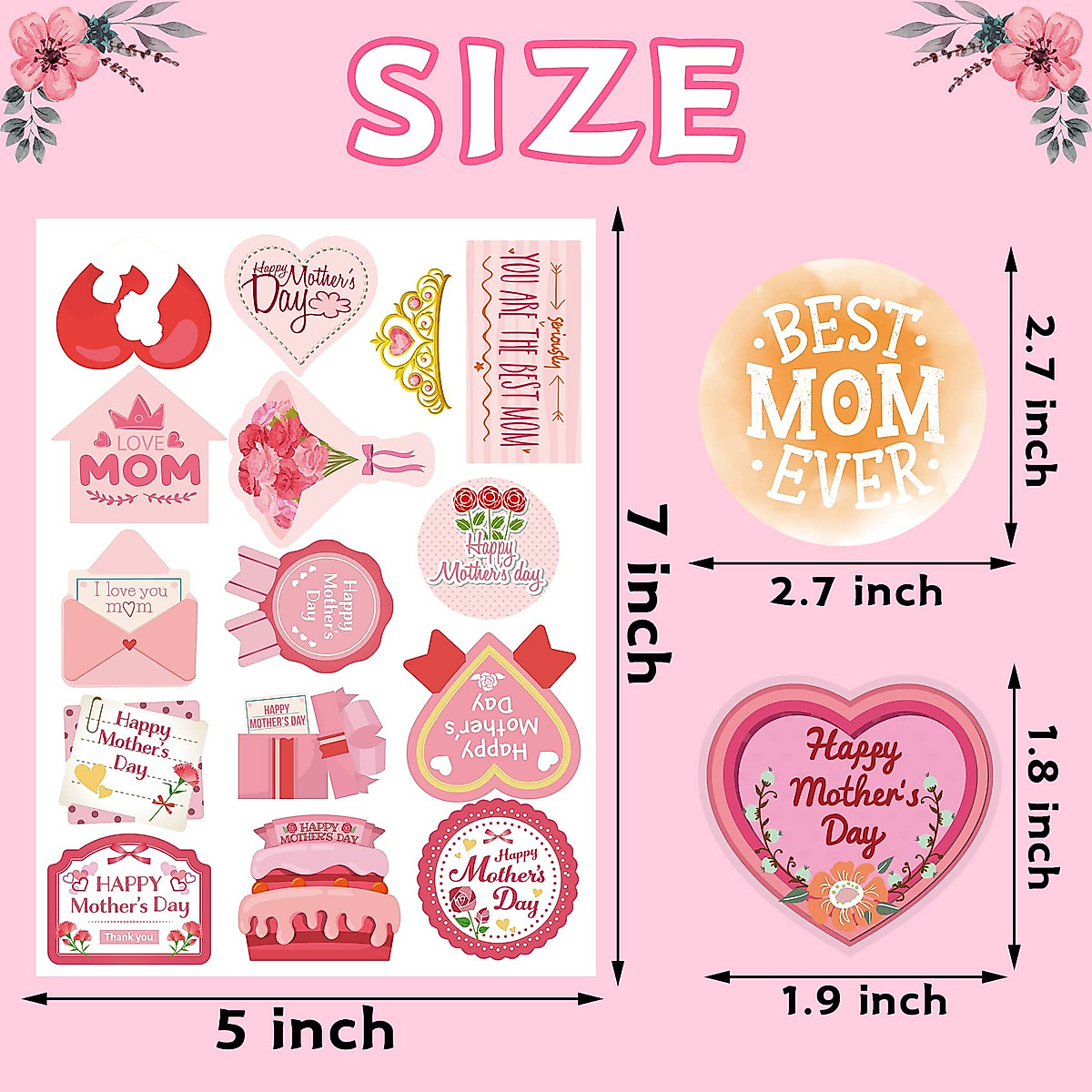 Funnlot Mothers Day Stickers Happy Mothers Day Stickers 348PCS Mothers Day Stickers for Kids Mothers Day Labels for Envelope Card Decorations Boxes Party Favor