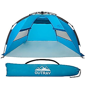 Pop Up Beach Tent – Quick and Easy Set Up, Family Size, Portable Sun and Water Shelter and Shade Canopy – for Fishing, Camping, Hiking and Outdoor Activities – by Outrav