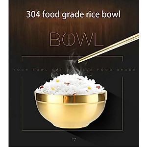 【XMJRL】304 food grade Insulated bowl Stainless steel bowl Thickened double layer Golden anti scald restaurant home children / adults (146.8cm)