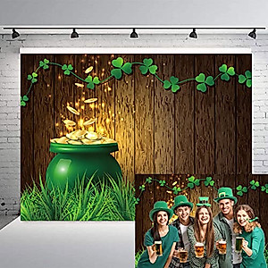 St.Patrick's Day Photography Background Lucky Irish Shamrock Festival Party Banner Wooden Texture Backdrop (7x5FT)