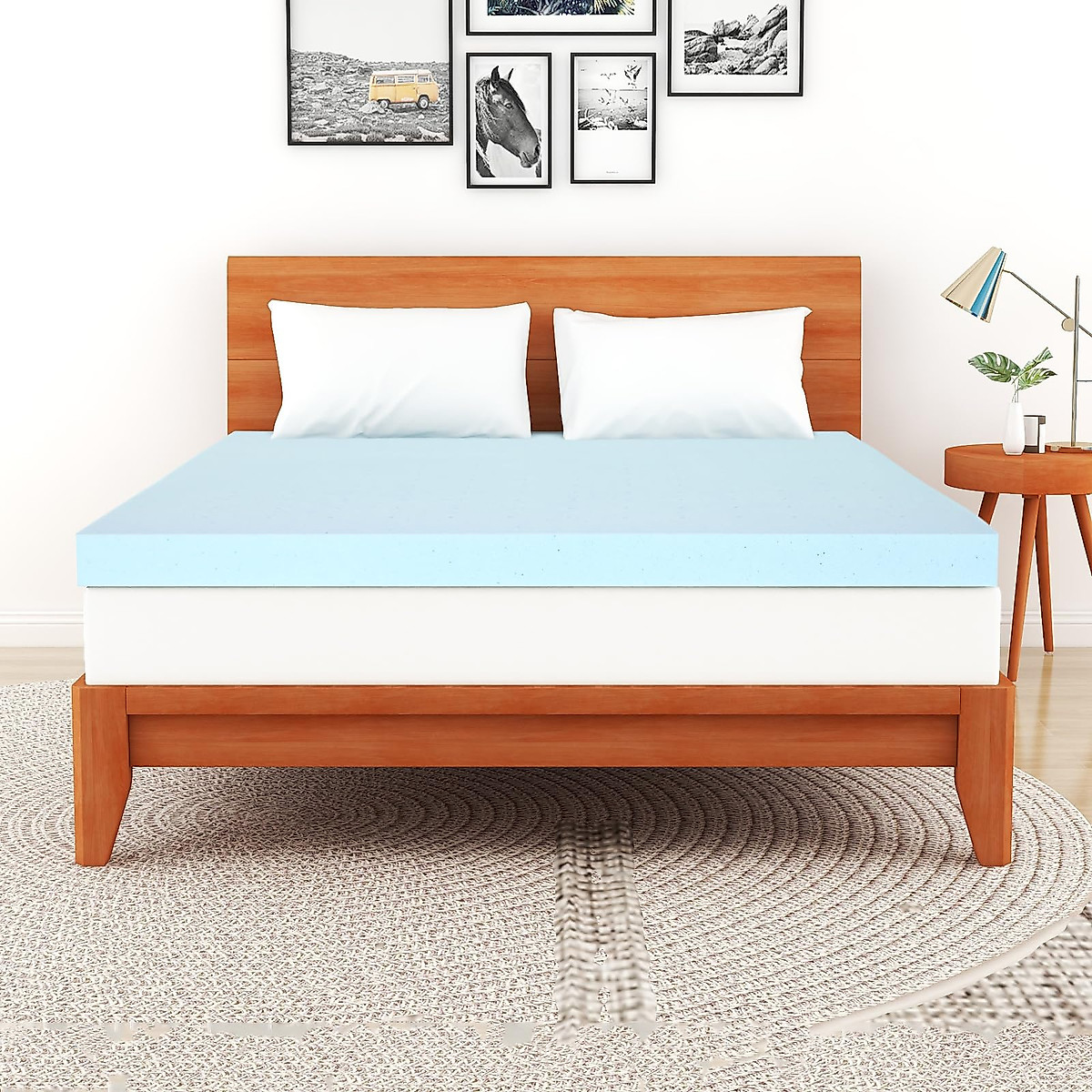 IULULU Mattress Topper - 3 Inch Gel Memory Foam Mattress Topper for King Size Bed, Blue