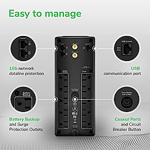 APC UPS 1500VA UPS Battery Backup and Surge Protector, BX1500M Backup Battery Power Supply, AVR, Dataline Protection