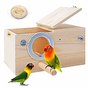 PINVNBY Parakeet Nesting Box Bird House Wood Breeding Box Parrots Mating Box for Lovebirds,Cockatoo,Budgie, Finch,Canary and Medium-Sized Birds(XL)