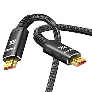 Snowkids 8K HDMI Cable 2.1 10FT/3M 48Gbps, 48Gbps High Speed 3D 8K60 4K120 144Hz Braided HDMI Cord eARC HDR10 HDCP 2.2&2.3 Compatible with Roku TV/PS5/HDTV/Blu-ray Black