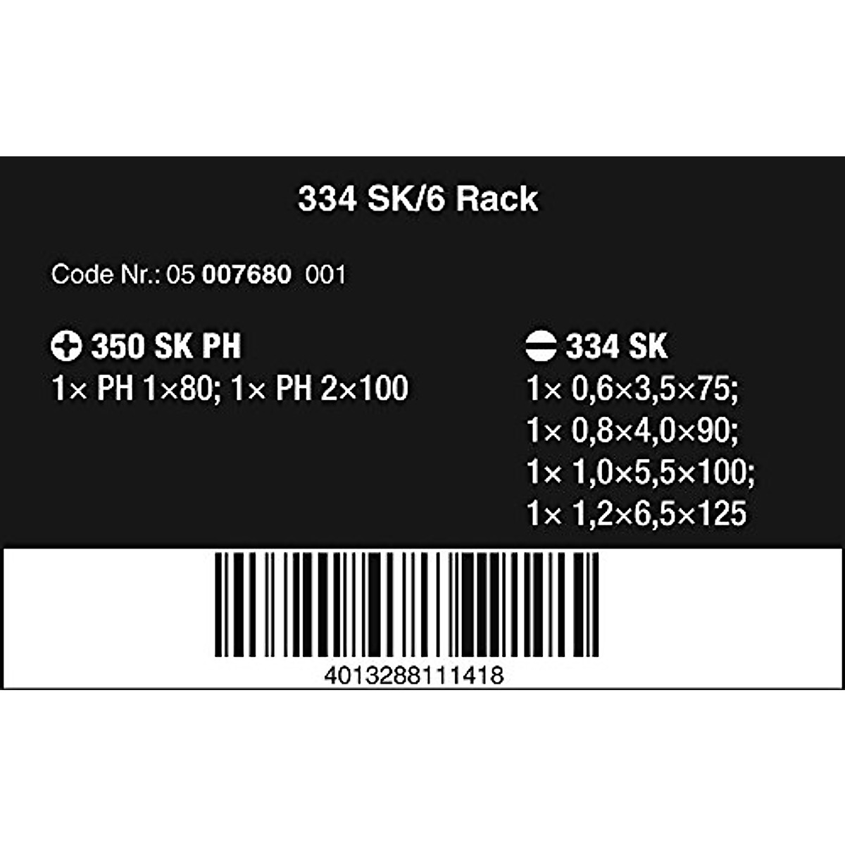 Wera 05007680001 Kraftform Plus 334 SK/6 Screwdriver Set and Rack, Lasertip, 6-Piece