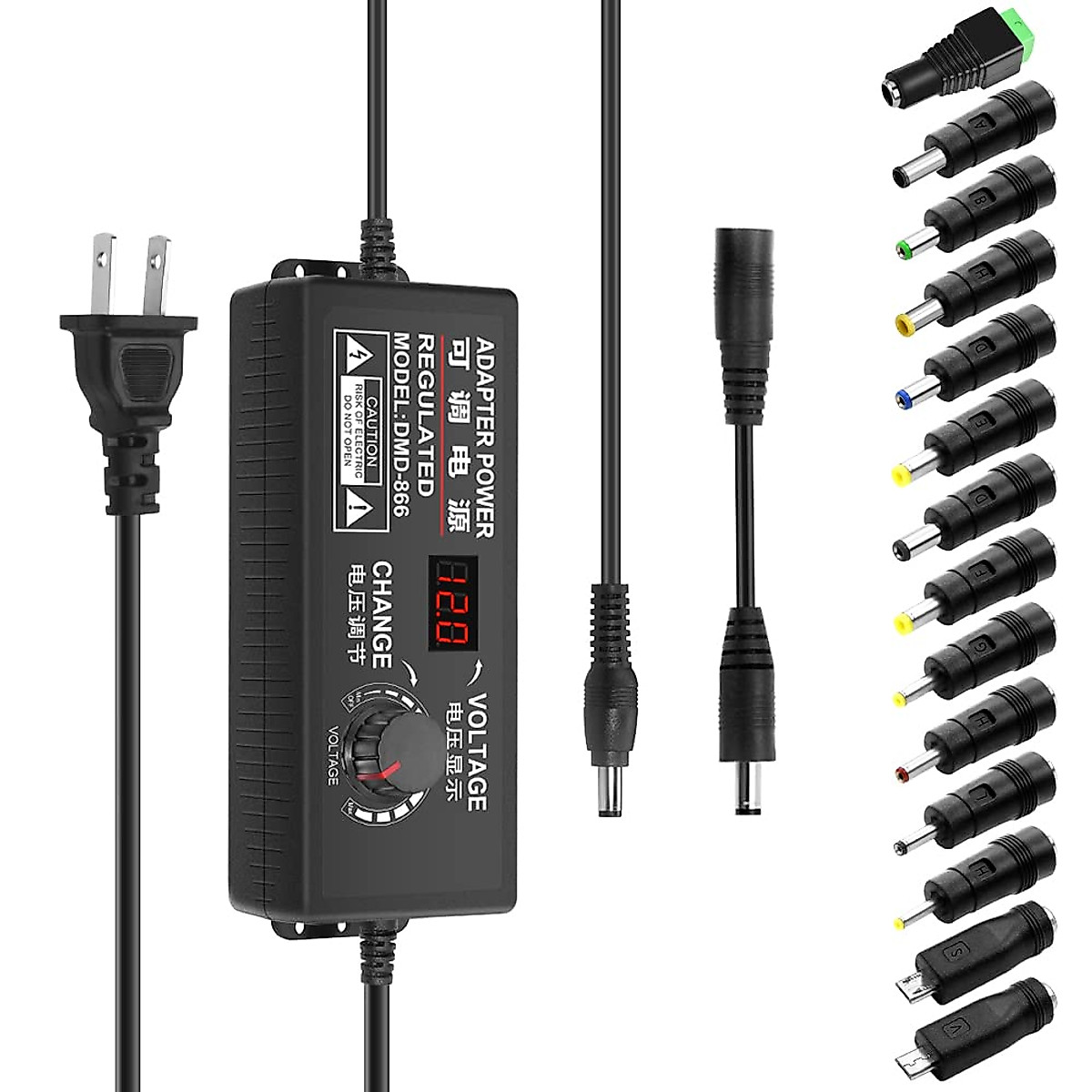 Aclorol 120W Universal Power Adapter 12V 10A Power Supply Adjustable AC/DC Adapter 100-240V AC to DC 12V 9V 6V 5V 3V 10A 8A 6A 5A 4A 3A Variable Switching Converter with Polarity Converter & 14 Tips