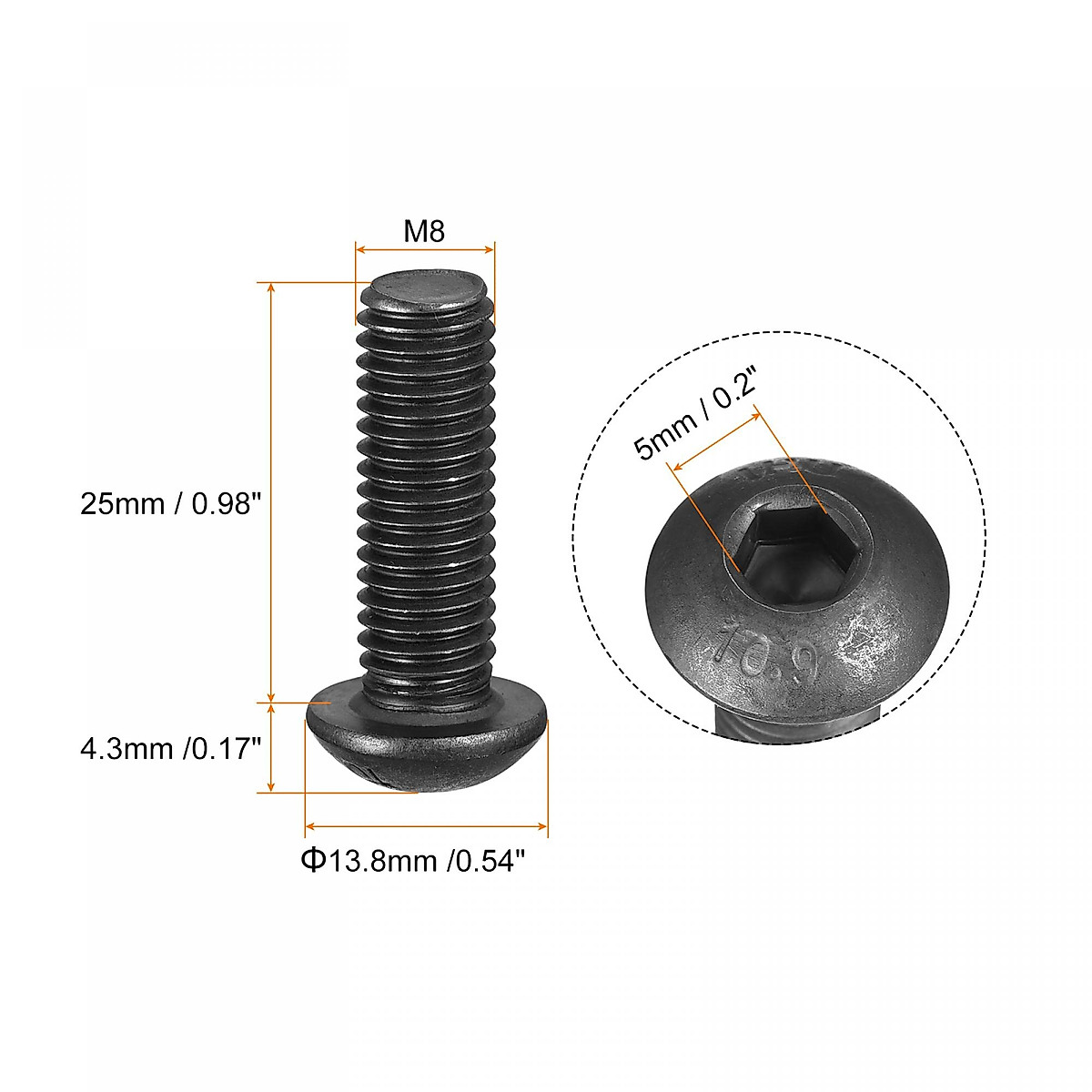 uxcell M8x25mm Hex Socket Button Head Cap Bolts Screws Alloy Steel 10pcs