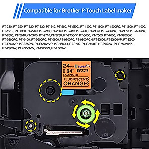 USUPERINK 10PK Compatible for Brother P-Touch TZe-B51 TZeB51 TZB51 TZ-B51 Black on Fluorescent Orange 24mm 1'' 0.94'' x 16.4ft Laminated Label Tape Work with D600 D600VP P700 P710BT P950NW Label Maker