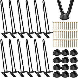12 Pack Hairpin Legs 16 Inch Metal Table Legs Heavy Duty Desk Legs Furniture Legs Coffee Table Legs for Cabinet, Wardrobe, Side Table, Drawers, Nightstand, Bench with Floor Protectors and Screws