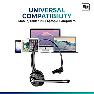 Delton 10X Trucker Bluetooth Headset, Wireless Headphones w/Microphone, Over The Head Single Earpiece with Mic for Skype, Call Centers, Truck Drivers - 18Hrs (with USB Dongle) (2-Pack)