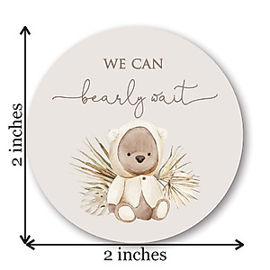 2" Round Boho Bear Baby Shower Thank You Favor Stickers - Set of 40 (Neutral)