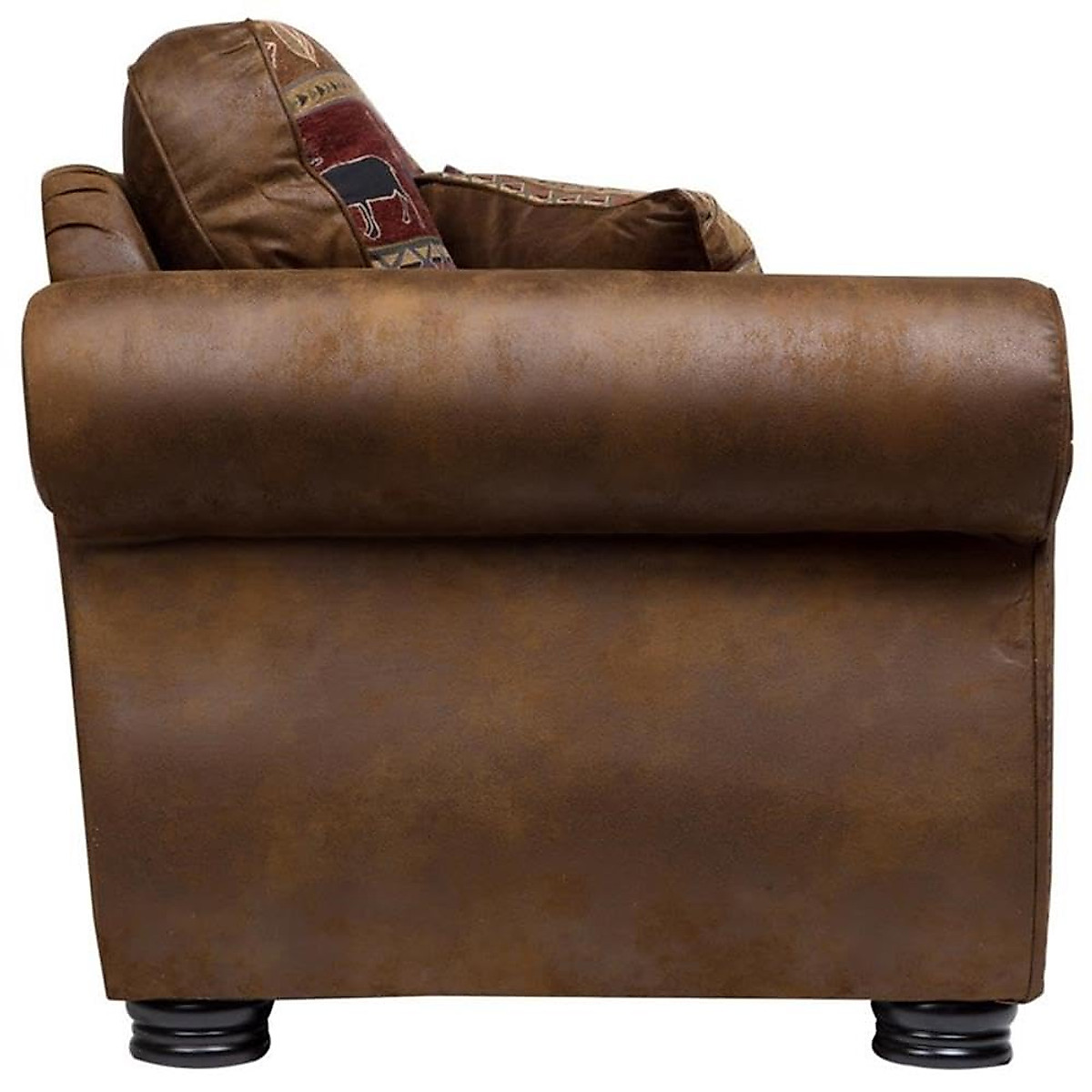 Hawthorne Collections 20.5" Farmhouse Leather Wildlife Pattern Sofa in Brown