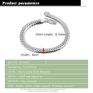 Dankadi Men Italian Solid 925 Sterling Silver Herringbone Bracelet 6MM flat Snake Chain 6.5 "7" 7.5 "8" 8.5 "9" Women Bangle Fine Jewelry gift (Silver, 7.5 inches)