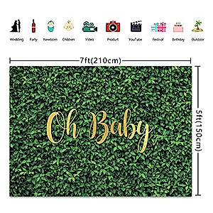 Cenven Oh Baby Green Leaves Wall Backdrop Green Grass Baby Shower Photography Background Baby Newborn Announce Pregnancy Birthday Party Decorations Supplies Photo Studio Props 7x5FT