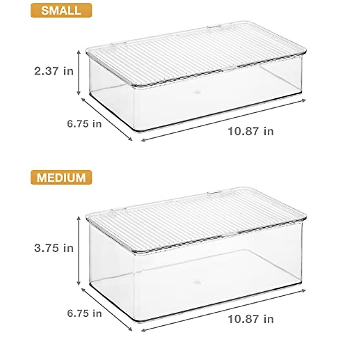 Sorbus Sturdy Plastic Storage Bins with Lid- Stackable Refrigerator Organizer Bins- MultiPurpose Versatile Lightweight Pantry Organizer- Perfect Cabinet Organizer and Storage for Kitchen- 2 Pack (S,M)
