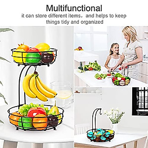 Kufutee 2-Tier Countertop Fruit Basket Bowl With Banana Hanger, Black 64 ounces