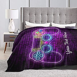 DICKDUN Personalized Gamer Throw Blanket, Custom Blanket with Text Name, Customized Flannel for Adult Kids Birthday Christmas Halloween New Year Mothers Fathers Valentines Day Gift 60 x 80 inches, In