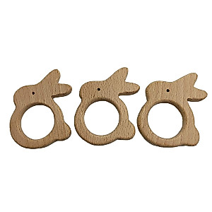 Alenybeby 10pcs Lovely Cartoon Wood Rabbit Pendant Pure Natural Animal Shape Beech Wooden Handmade Cut Pattern DIY Beading Necklace Pendant (rabbit 10pcs)