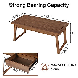 Tribesigns Home Office Executive Desk: 55 Inches Wooden Computer Desk with Drawer, Mid-Century Modern Study Writing Table, Rustic PC Laptop Desk Workstation Furniture, Walnut Brown