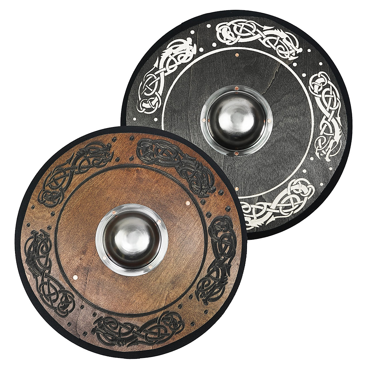 Backwoods Provisions Stained Embossed Design Toy Viking Shield with Steel Boss (Brown)