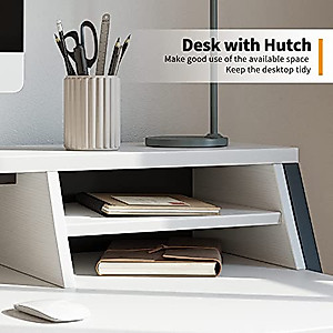 CubiCubi Computer Desk with 2 Storage Drawers, Home Office Writing Desk, Study Table for Small Space, (White, Storage Shelves)