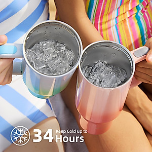 40 oz Tumbler with Handle and Straw Lid, Reusable Leak-Proof Insulated Tumblers, Stainless Steel Coffee Tumbler Cups, Travel Mug for Home Office, Keep Cold 34Hrs, Cup Holder Friendly(Pink Panther)