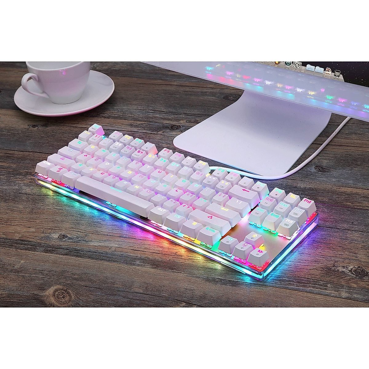 Feilx Mechanical Keyboard Red Blue Switch 87 Key Backlit Mechanical Gaming Gaming Keyboard for PC/Mac Gamer, Typist (Color : White)