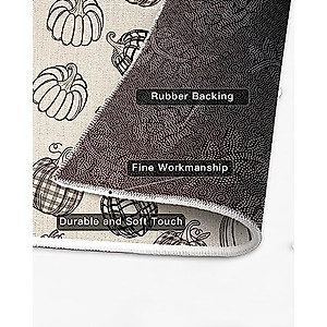 Thanksgiving Bohemia Area Rug 2'7"x5',Outdoor Indoor Small Carpet Runner for Teen Girls Boys Bedroom,Living Room,Bathroom,Classroom,Office,Kitchen,Washable Area+Rug Autumn Black Dot Plaid Pumpkins