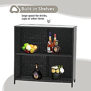 SoarFlash 3-Piece Outdoor Wicker Bar Set, Patio Rattan Bar Height Table Set with Stools, Cushion, Bistro Set for Poolside, Garden and Backyard, Beige