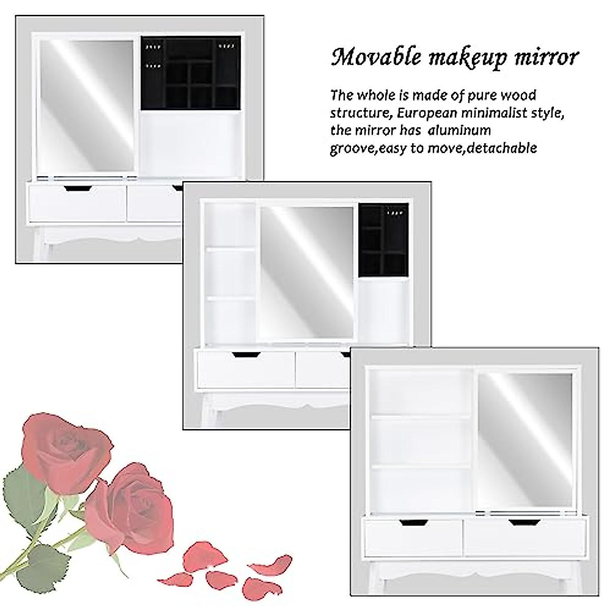 LYNSLIM Vanity Desk, Makeup Vanity with Mirror & LED Lights，Makeup Vanity Table with 2 Drawers & 4 Storage，Small Vanity Set Storage Stool for Dressing Bedroom (White, Extra)