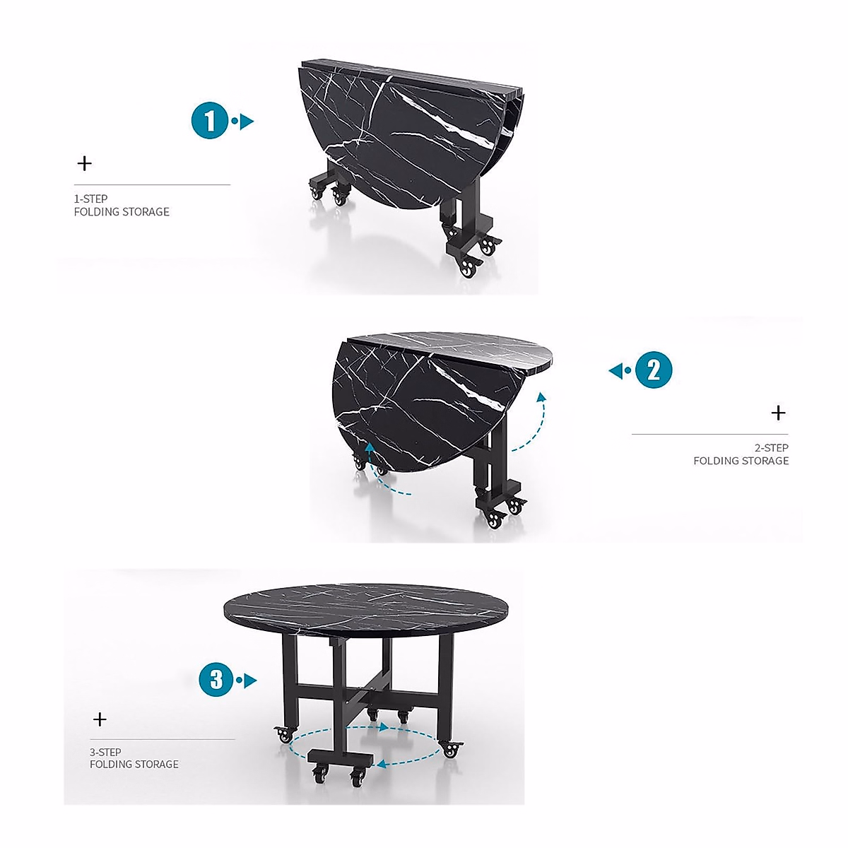 Mobile Folding Dining Table, Round Drop-Leaf Folding Dining Table, Versatile Dinner Table with 6 Wheels, Sturdy Metal Frame, for Small Space Dining Room Kitchen (Color : G, Size : 100cm/39.3in)