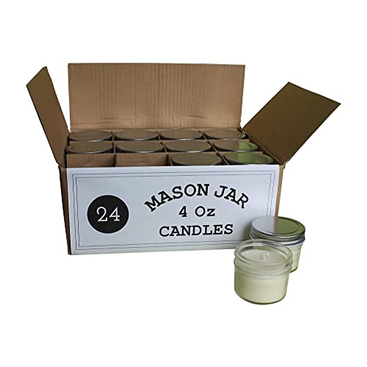 Set of 24 Bulk Wholesale Mini Mason Jar Candles - 4 Ounce - Perfect for Weddings, Restaurants, Gifts, Baby Showers